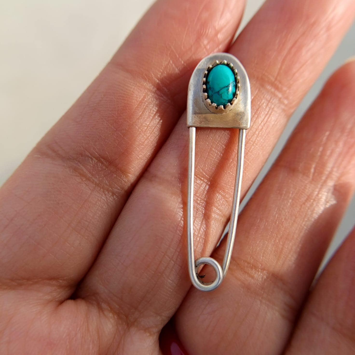 Turquoise Safety Pin Keychain Sterling Silver Native American Jewelry ...