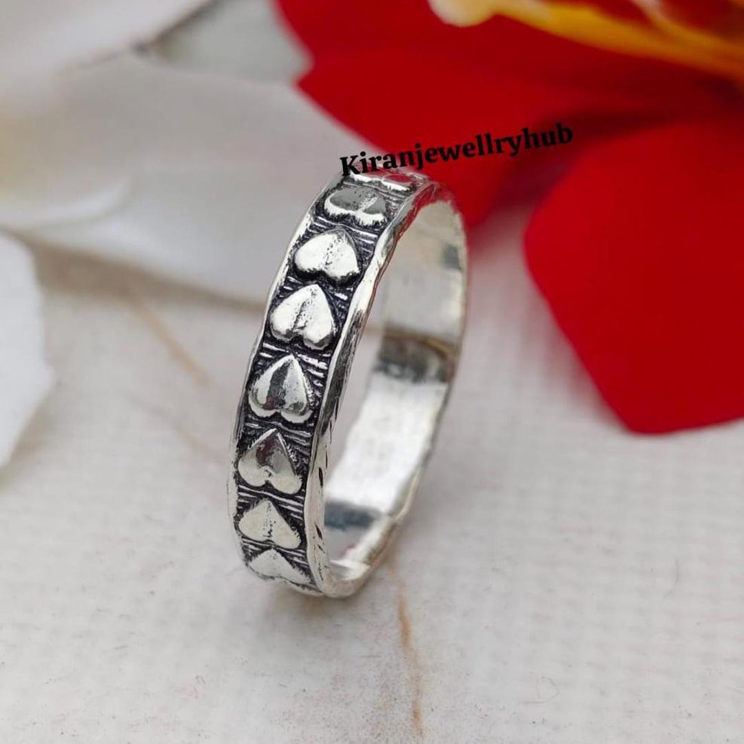 Oxidized Sterling Silver Heart Band Ring - ,boho Stackable Valentine ...