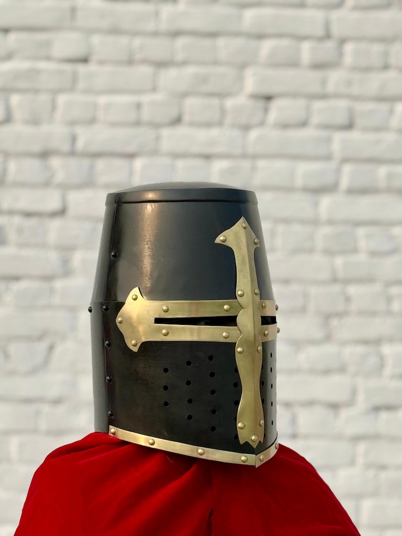 Black Knight Templar Crusader Helmet – Medieval Great Helm, Larp and ...