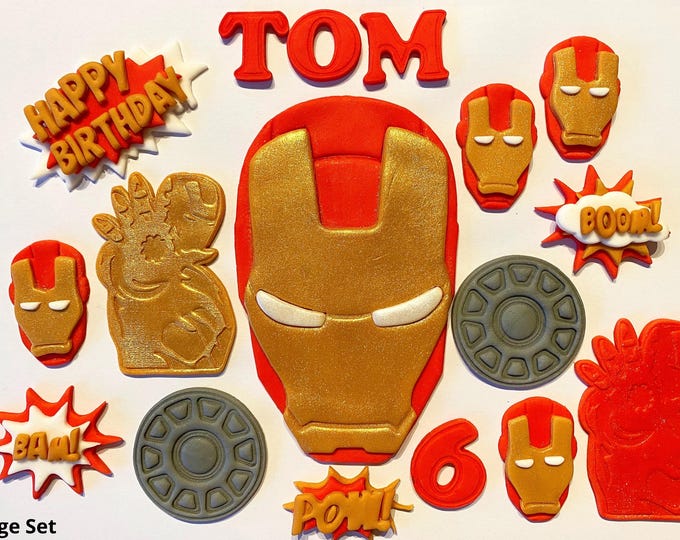Iron Man Face Cake Toppers Edible Fondant - Etsy