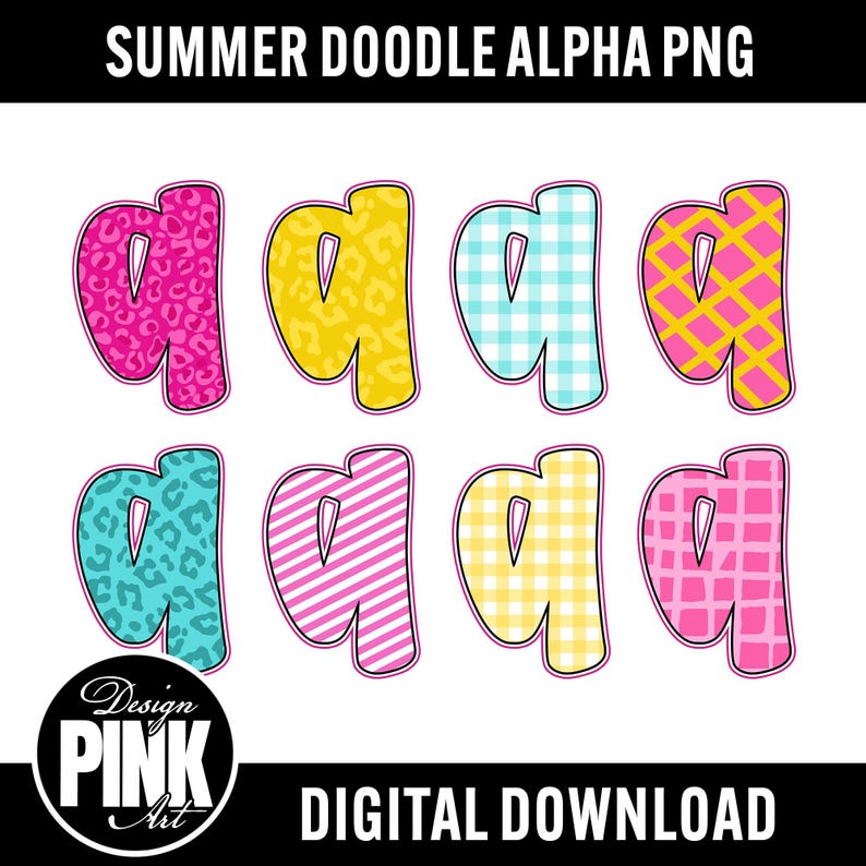 Summer Doodle Alpha PNG, Cute Digital Download, Leopard Print Alphabet ...