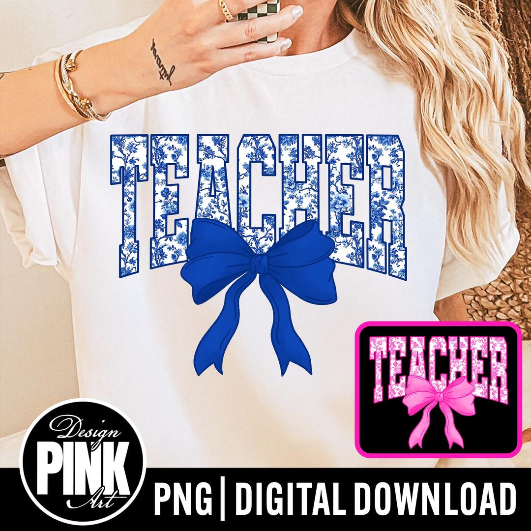 Floral Teacher PNG: Blue Pink Bow Tie Design (digital Download) - Etsy