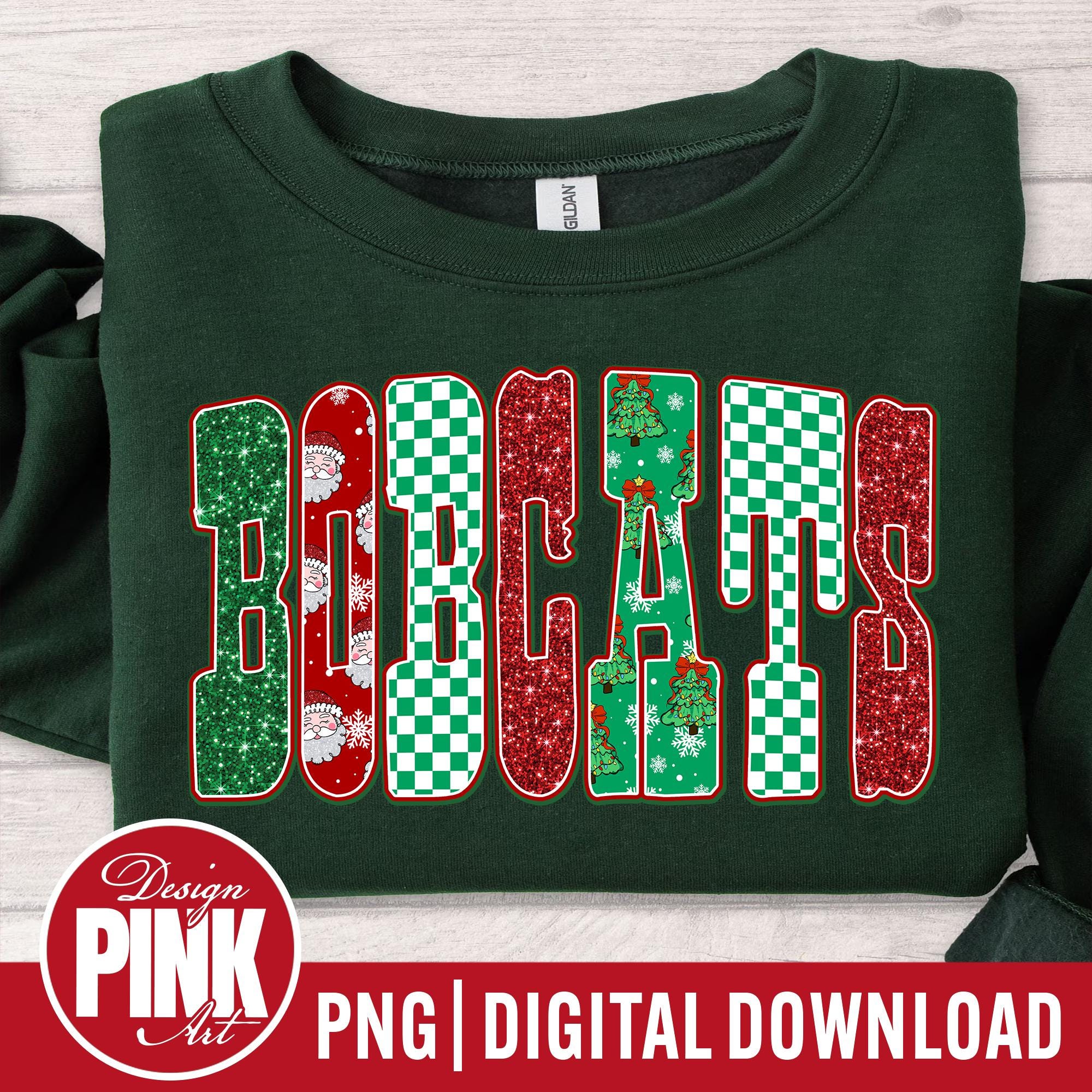 Bobcats Christmas PNG, Santa Mascot Sport Sublimation, Green Red ...