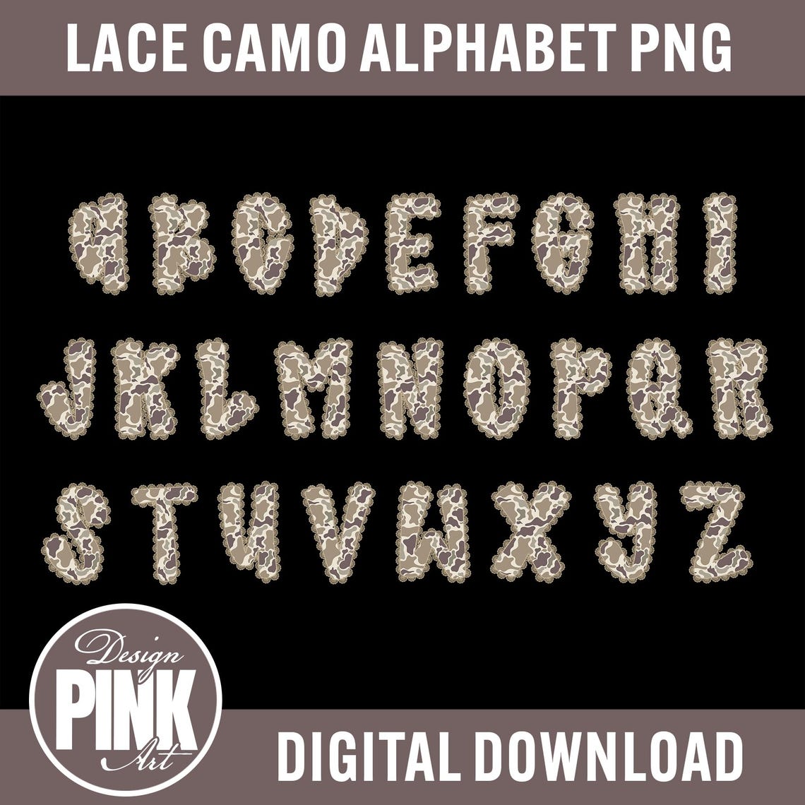 Lace Camo Alphabet PNG - Digital Download, Camouflage Font, Sublimation ...