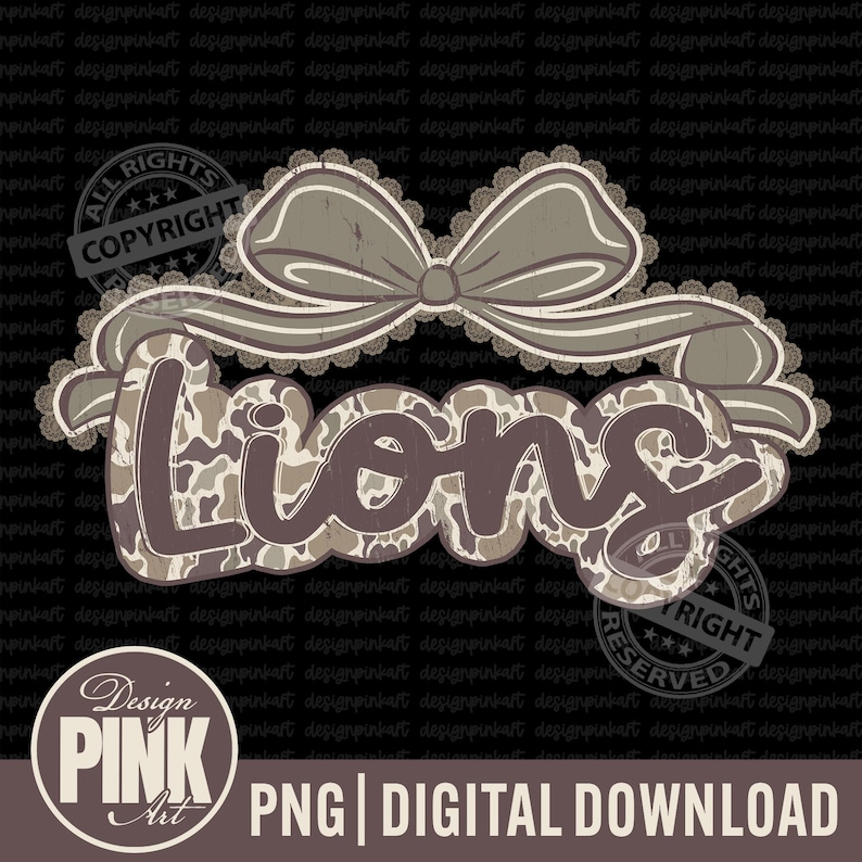 Lions Bow Camo PNG: Distressed Mascot Design (digital Download) - Etsy