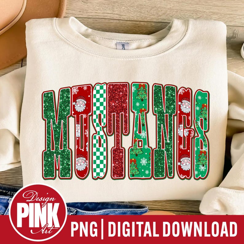 Mustangs Christmas PNG, Santa Mascot Sport Sublimation, Green Red ...