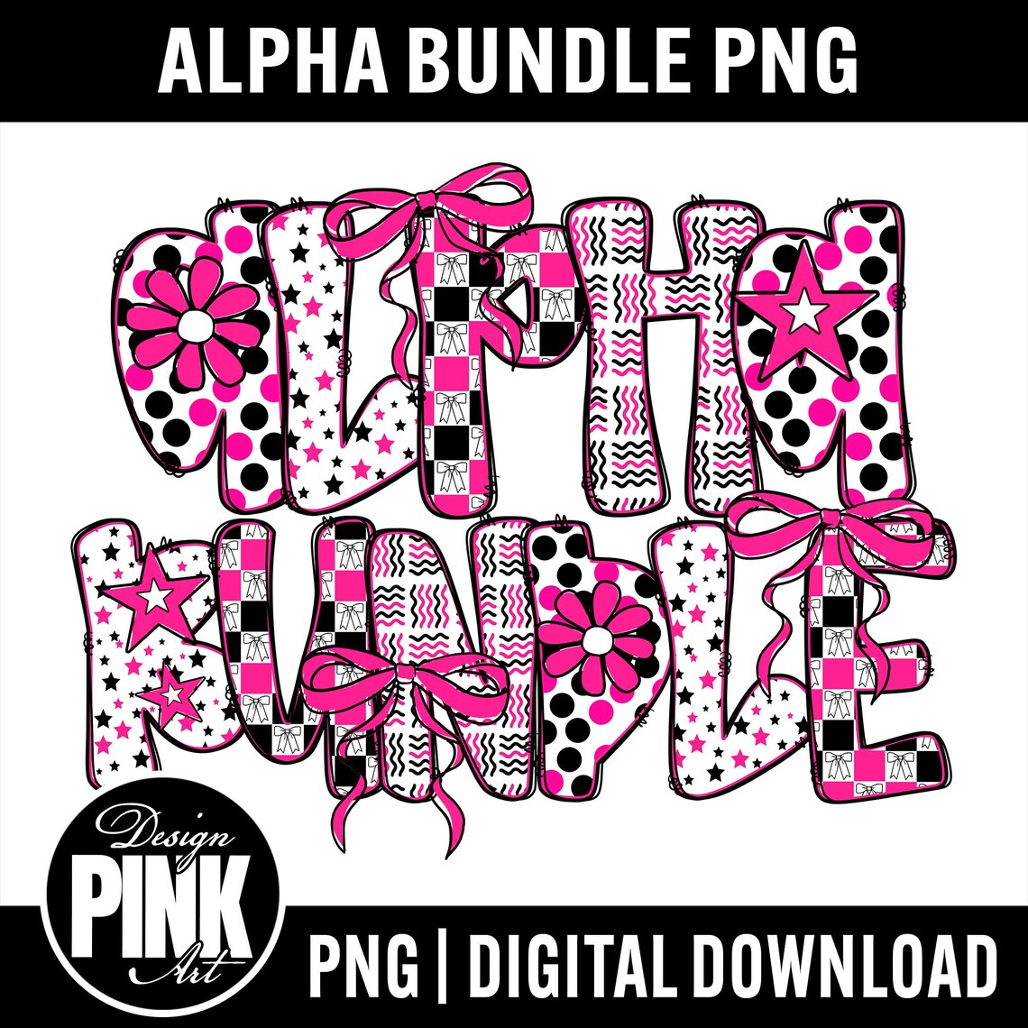 Pink Black Polka Dot Alphabet PNG: Sublimation Design (digital Download ...