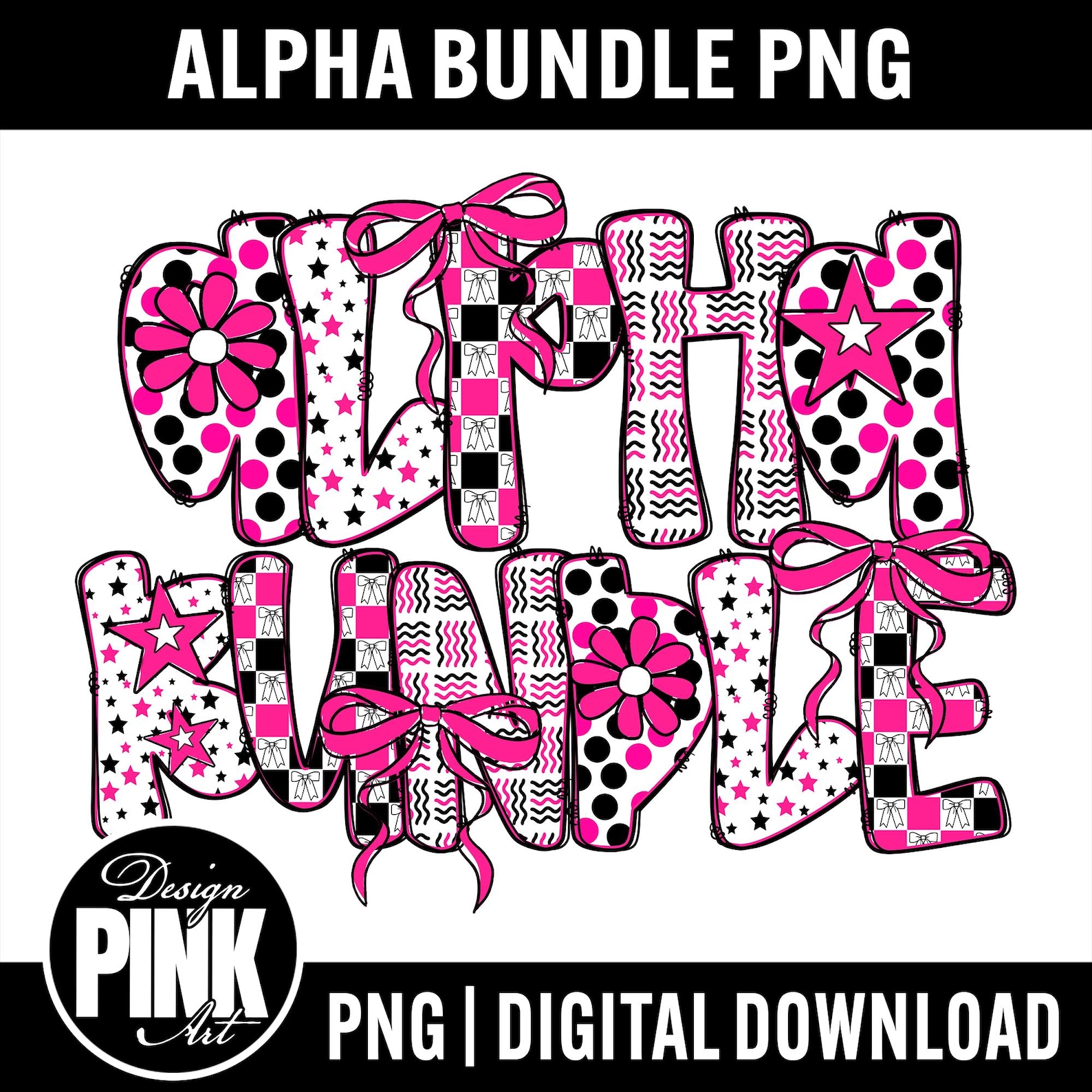 Pink Black Polka Dot Alphabet PNG: Sublimation Design (digital Download ...