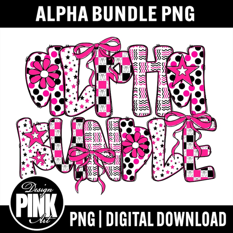Pink Black Polka Dot Alphabet PNG: Sublimation Design (digital Download ...