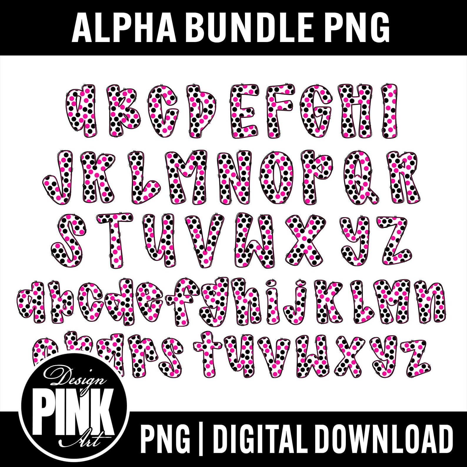 Pink Black Polka Dot Alphabet PNG: Sublimation Design (digital Download ...