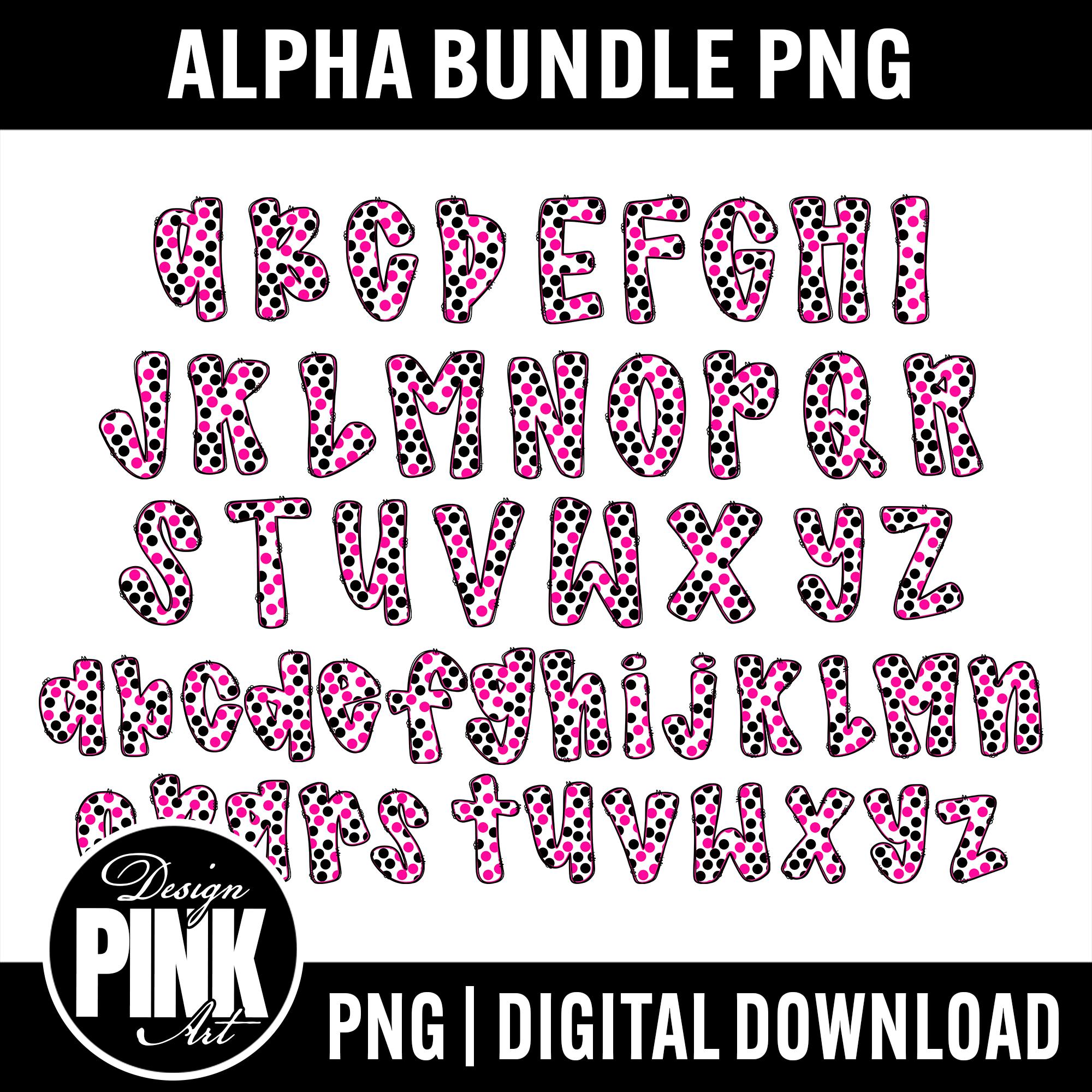 Pink Black Polka Dot Alphabet PNG: Sublimation Design (digital Download ...