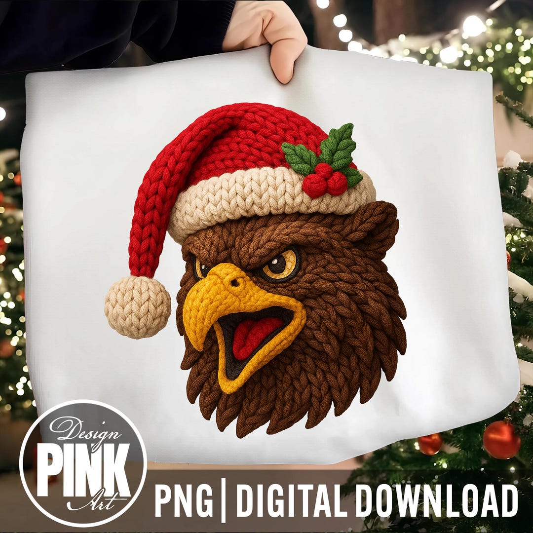 Hawks Mascot Christmas PNG | Knitted Hawks Santa Hat Sublimation | Team ...