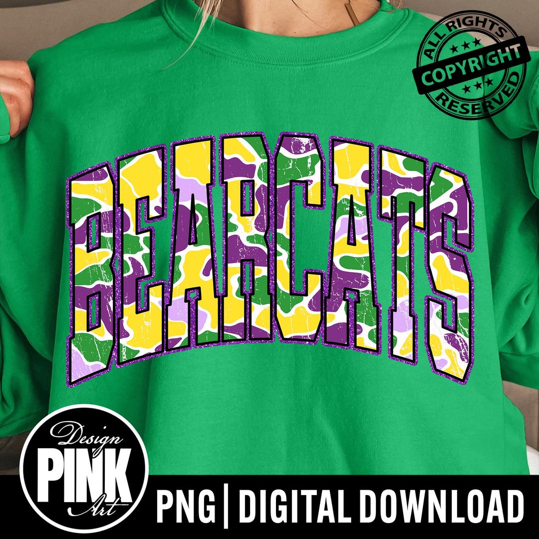 Bearcats Mardi Gras Camo PNG | School Spirit Sublimation Design ...