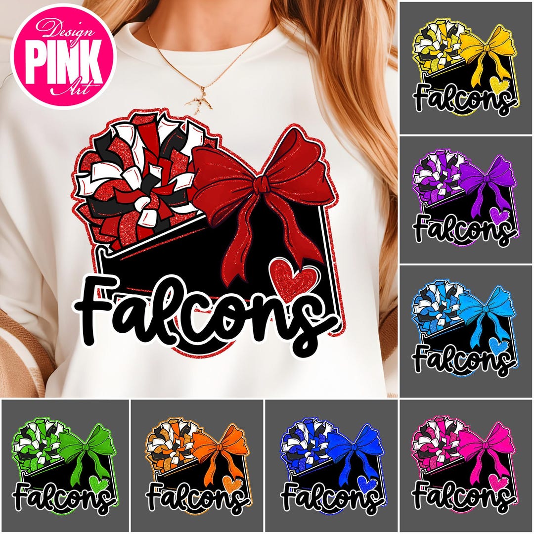 Falcons Cheer PNG: Glitter Bow, Pom Pom Heart (digital Download) - Etsy
