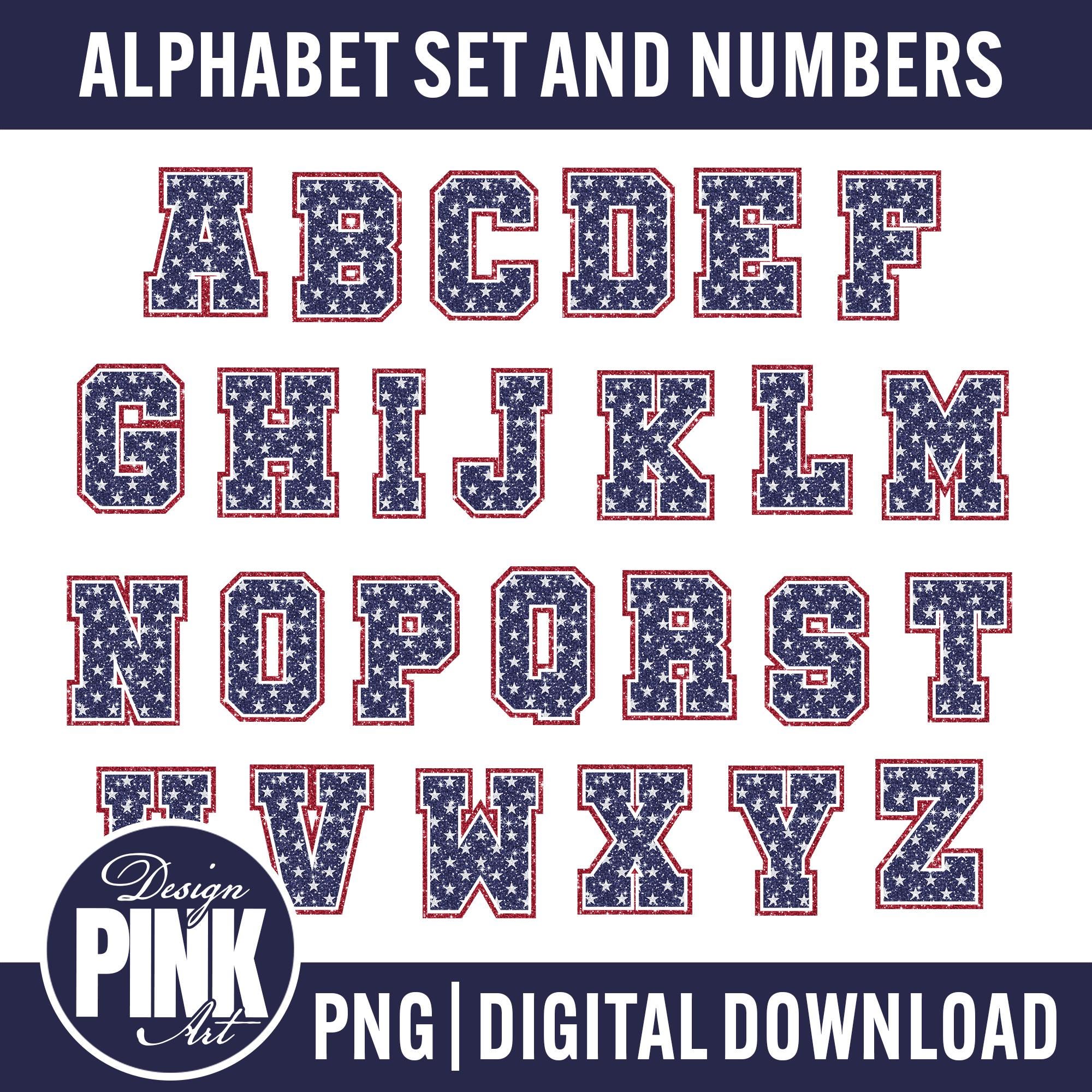 Patriotic Alphabet PNG Set With Numbers, 4th of July Varsity Letters ...
