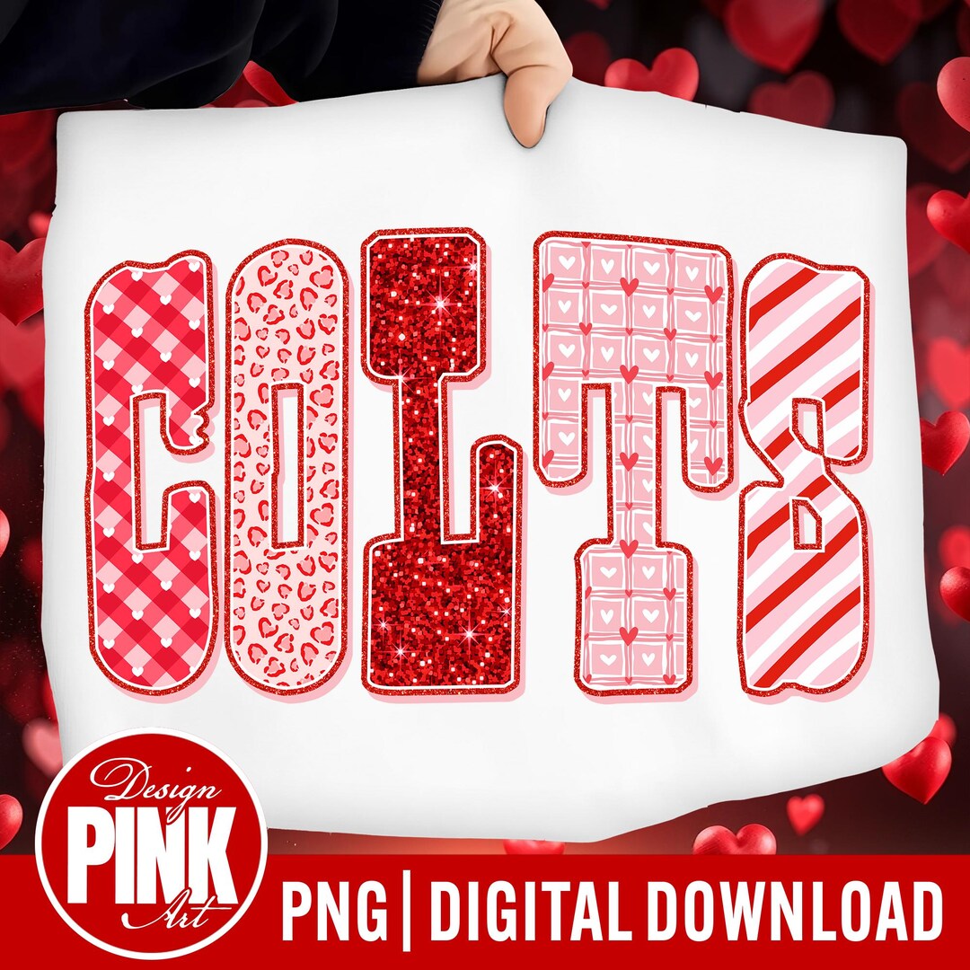 Colts Valentine Sublimation PNG | Red Pink Glitter Heart Checkerboard ...