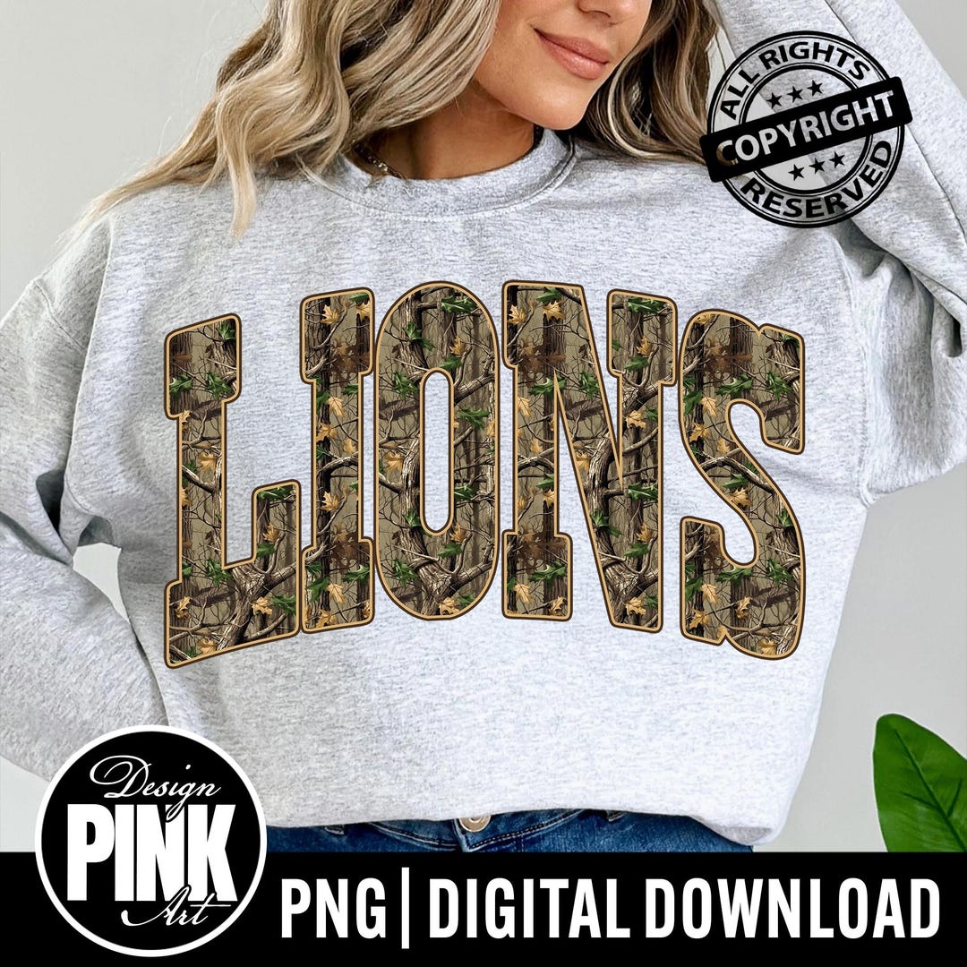 Camo Lions PNG | Camouflage School Spirit Sublimation Design | Rustic ...