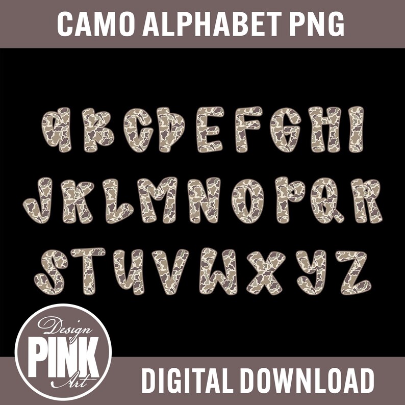 Camo Alphabet PNG - Digital Download, Camouflage Font, Sublimation ...