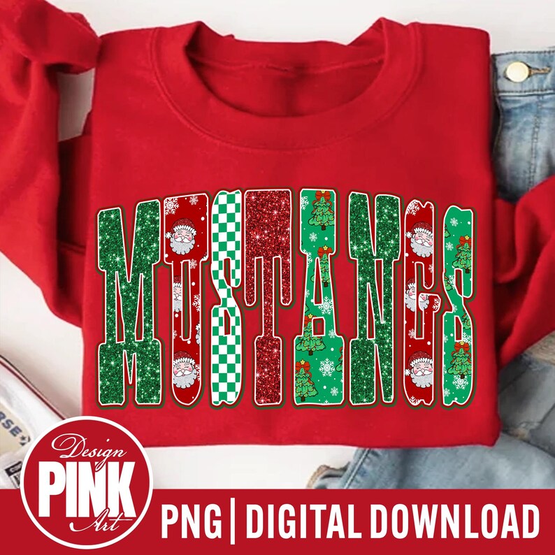 Mustangs Christmas PNG, Santa Mascot Sport Sublimation, Green Red ...