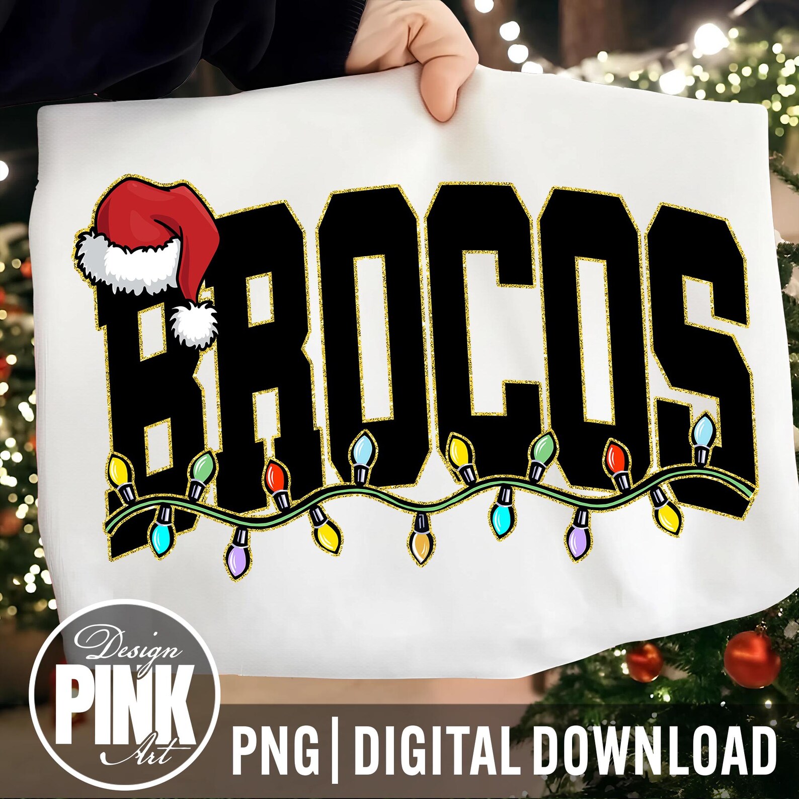 Brocos Christmas PNG | Collegiate Holiday Lights Sublimation | Varsity ...