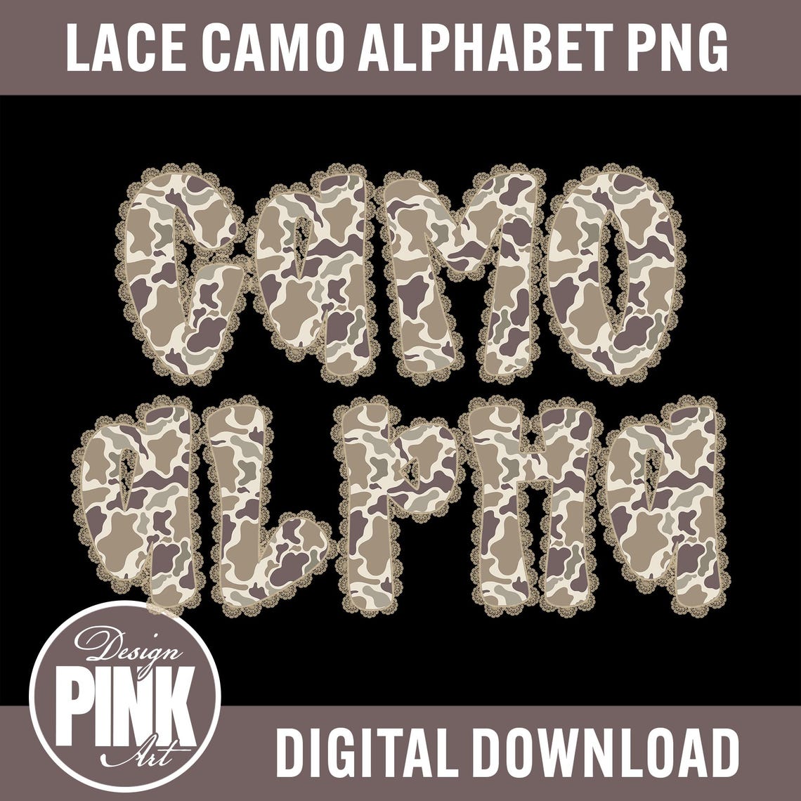 Lace Camo Alphabet PNG - Digital Download, Camouflage Font, Sublimation ...