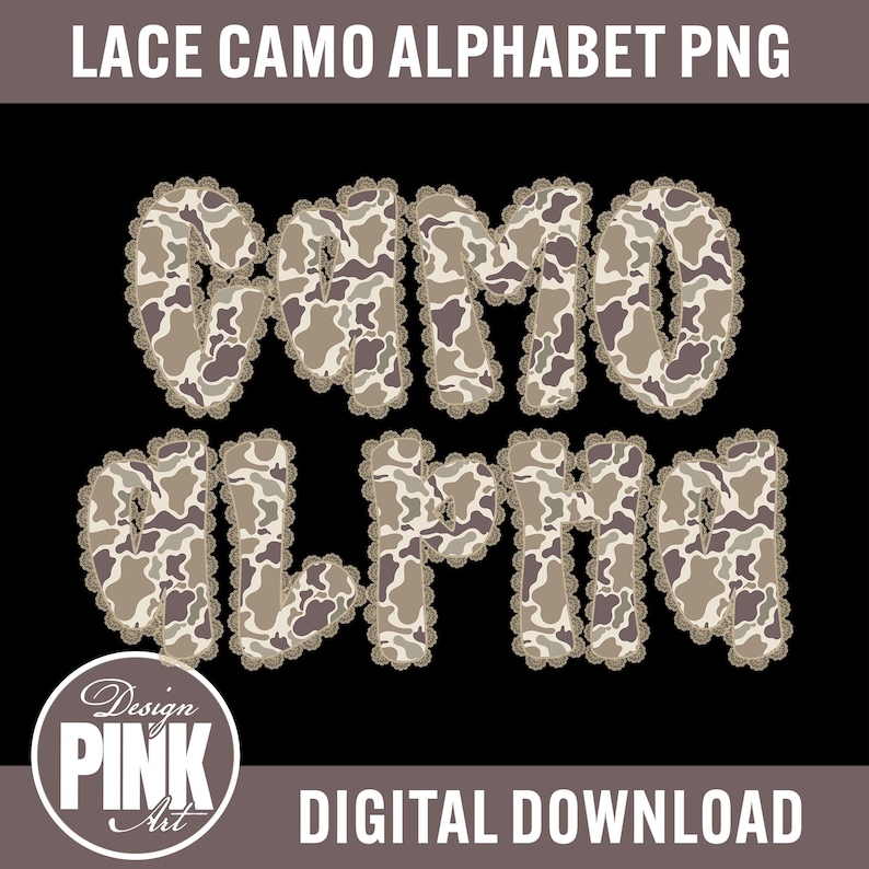 Lace Camo Alphabet PNG - Digital Download, Camouflage Font, Sublimation ...