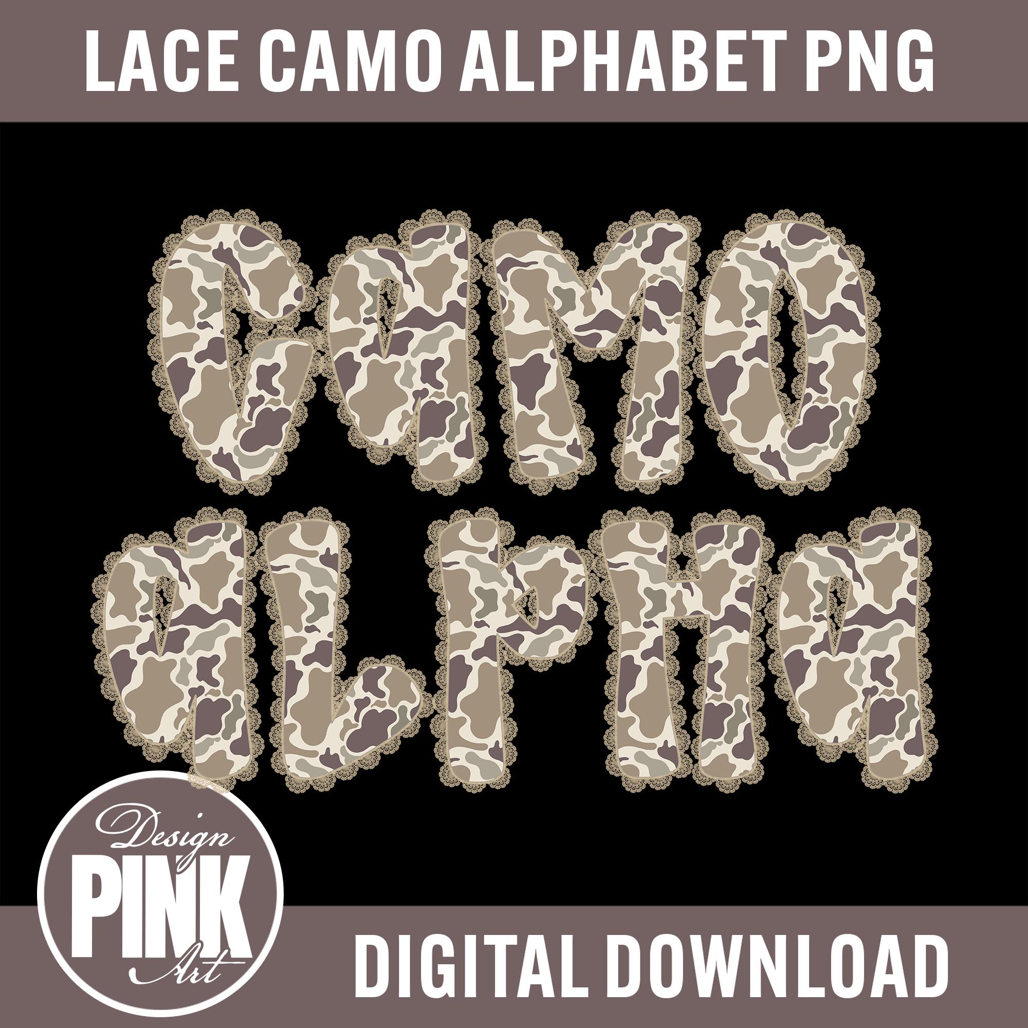Lace Camo Alphabet PNG - Digital Download, Camouflage Font, Sublimation ...
