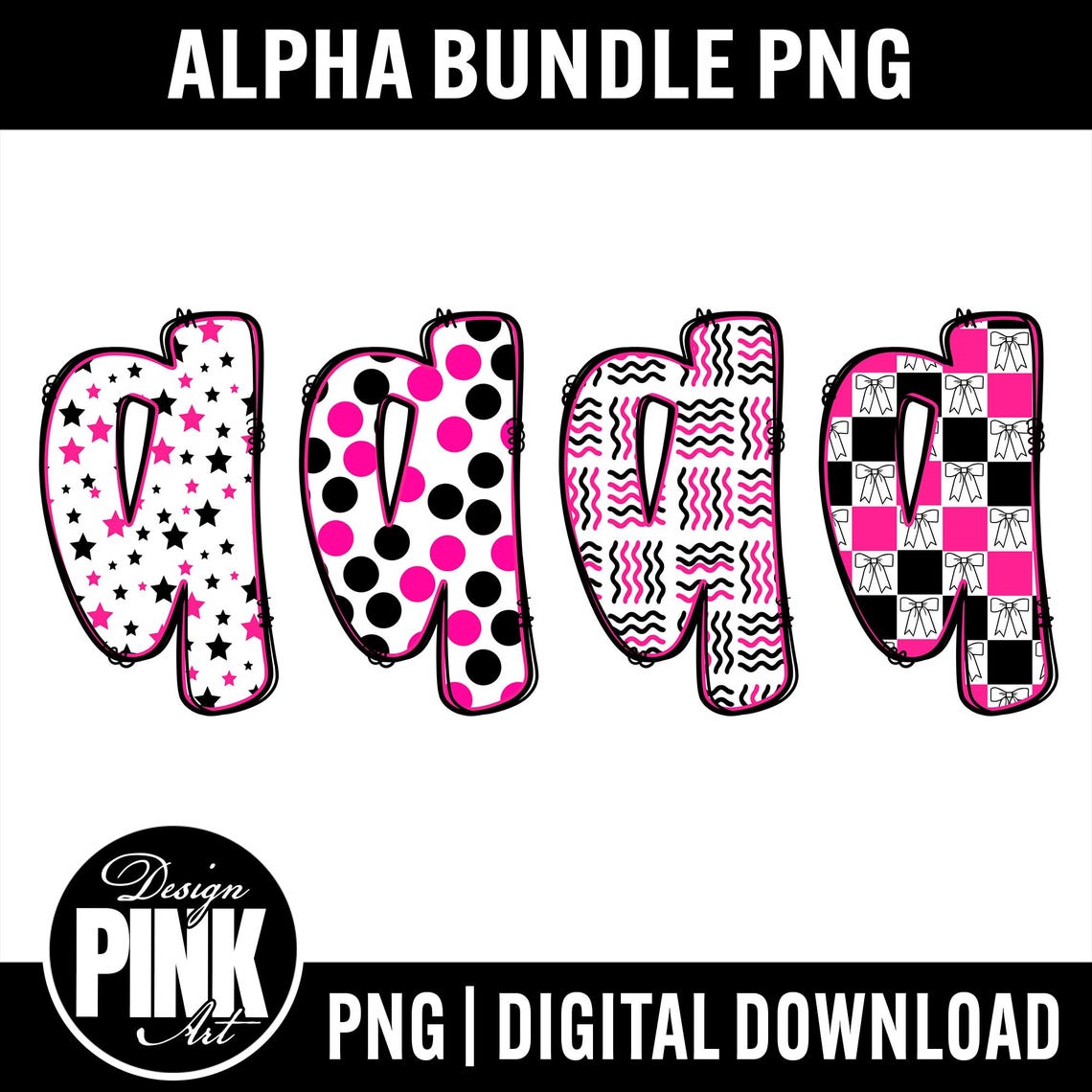 Pink Black Polka Dot Alphabet PNG: Sublimation Design (digital Download ...