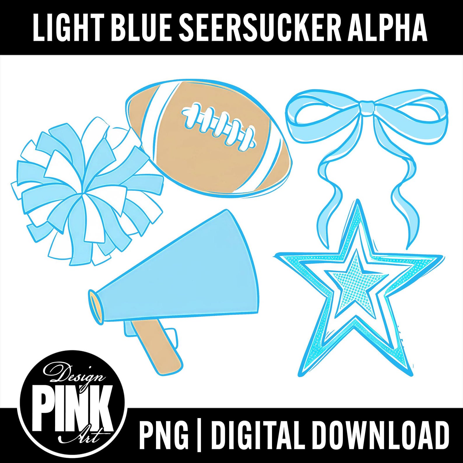 Lace Seersucker Font PNG: Blue ABC Alpha Letters, Football & Cheer ...