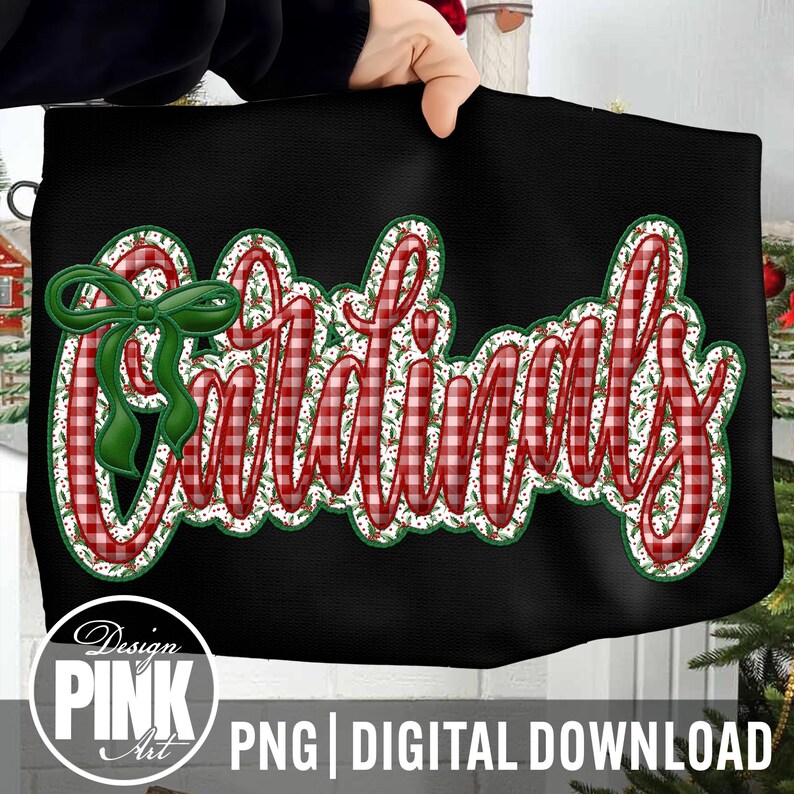 Cardinals Christmas Script PNG | Red Plaid Gingham Sublimation Design ...