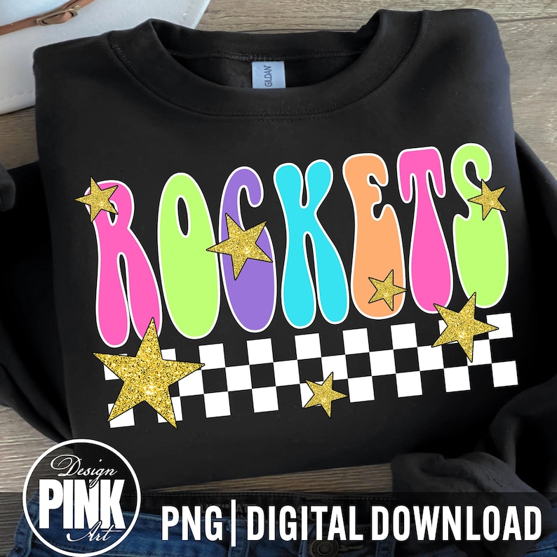 Rockets PNG - Retro School Spirit Design, Checkered Pattern, Glitter ...