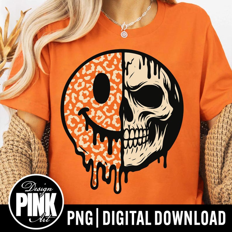 Halloween Dripping Smiley Face PNG: Leopard Skull Sublimation Design ...