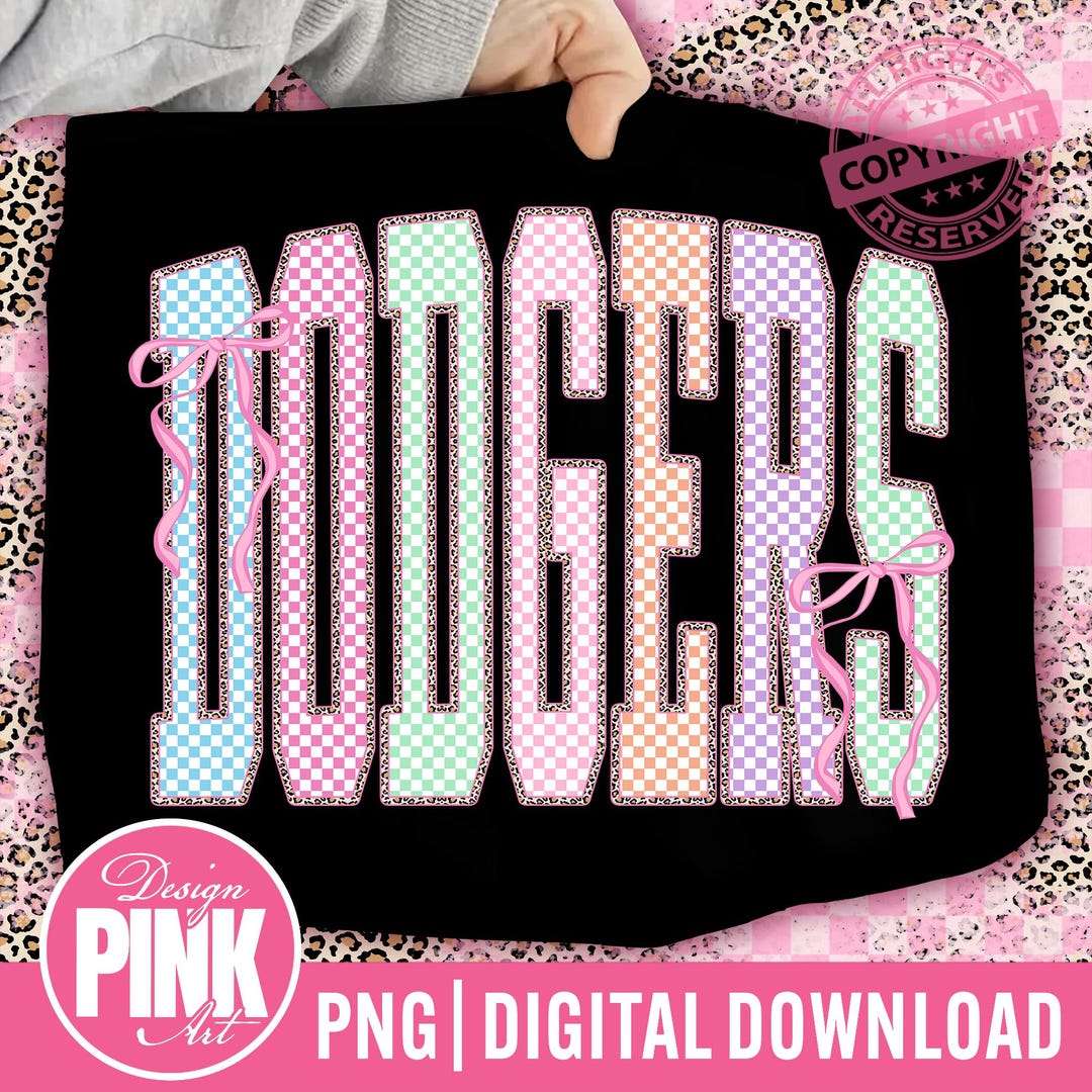 Dodgers School Spirit PNG, Gingham Dodgers Text With Bow, Leopard ...