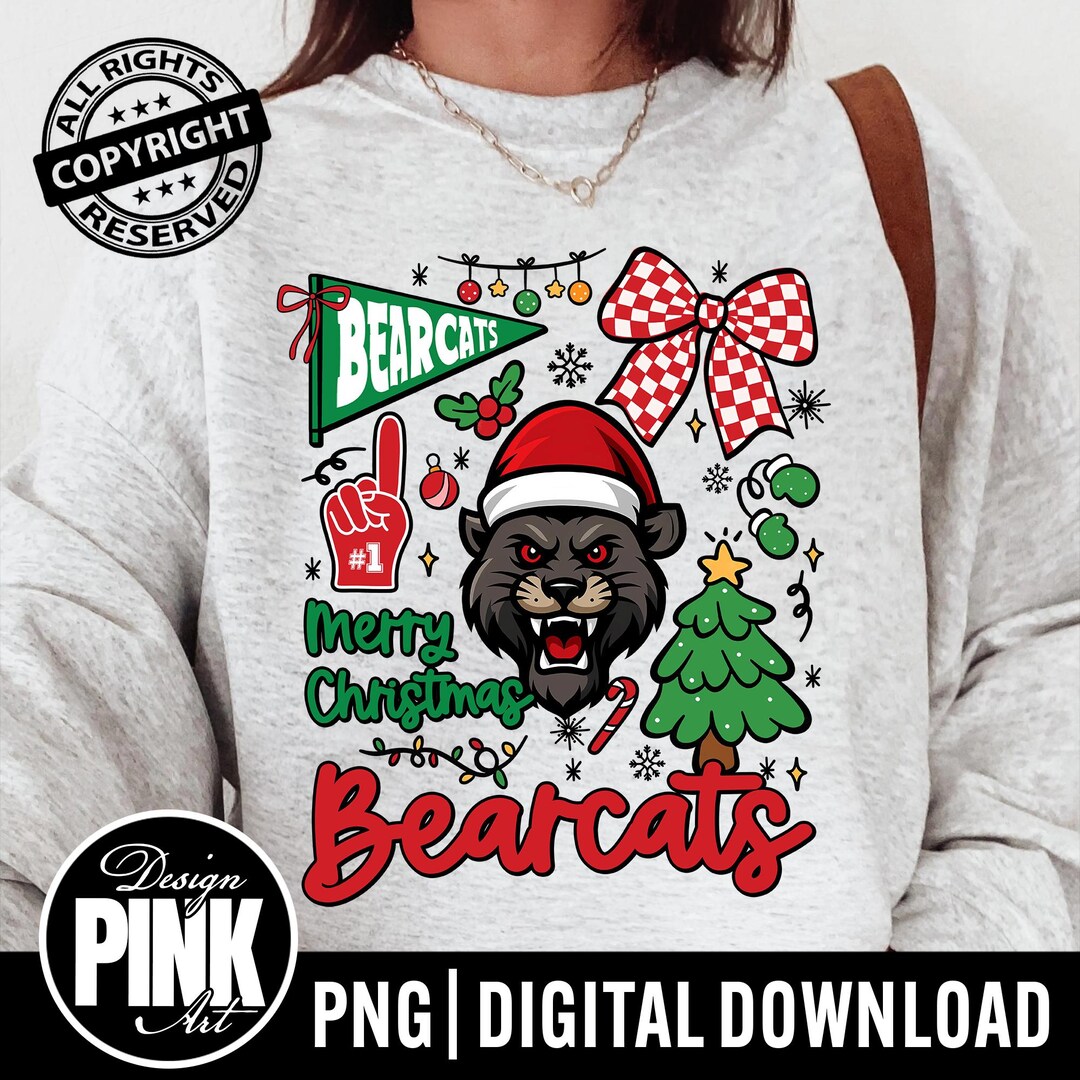Merry Christmas Bearcats PNG, Game Day Mascot Sublimation, Festive ...