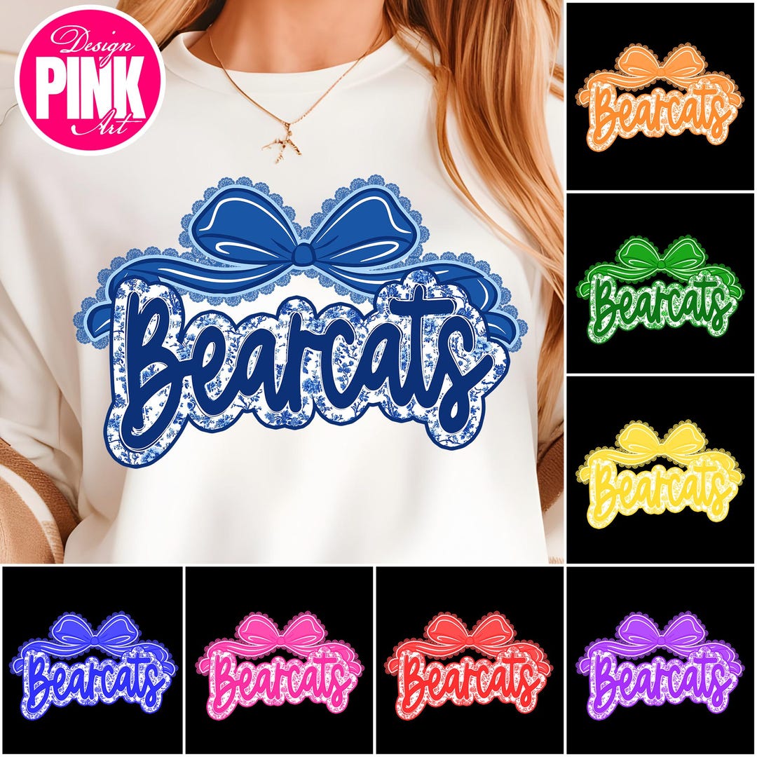 Bearcats PNG, School Spirit Design, Bearcat Mascot With Bow, Digital ...