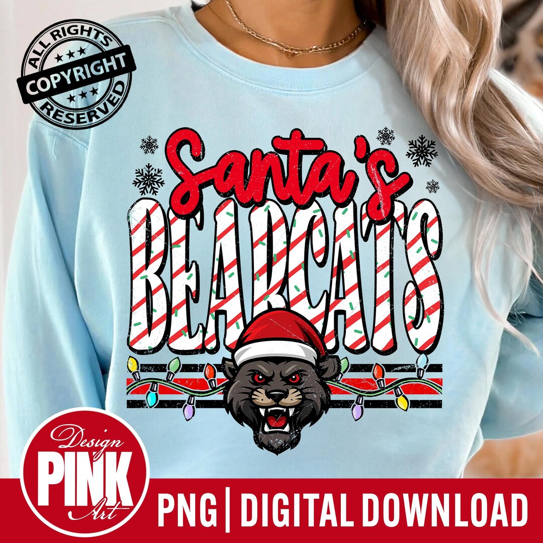 Santa's Bearcats Candy Cane Png,distressed Mascot Sublimation ...