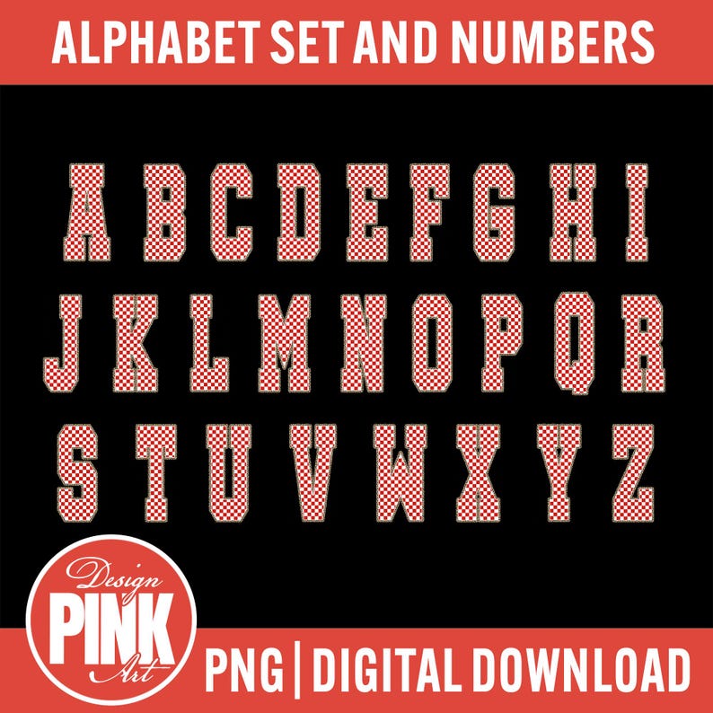 Preppy Alphabet PNG Set, Red Checkered Alphabet and Numbers, Leopard ...