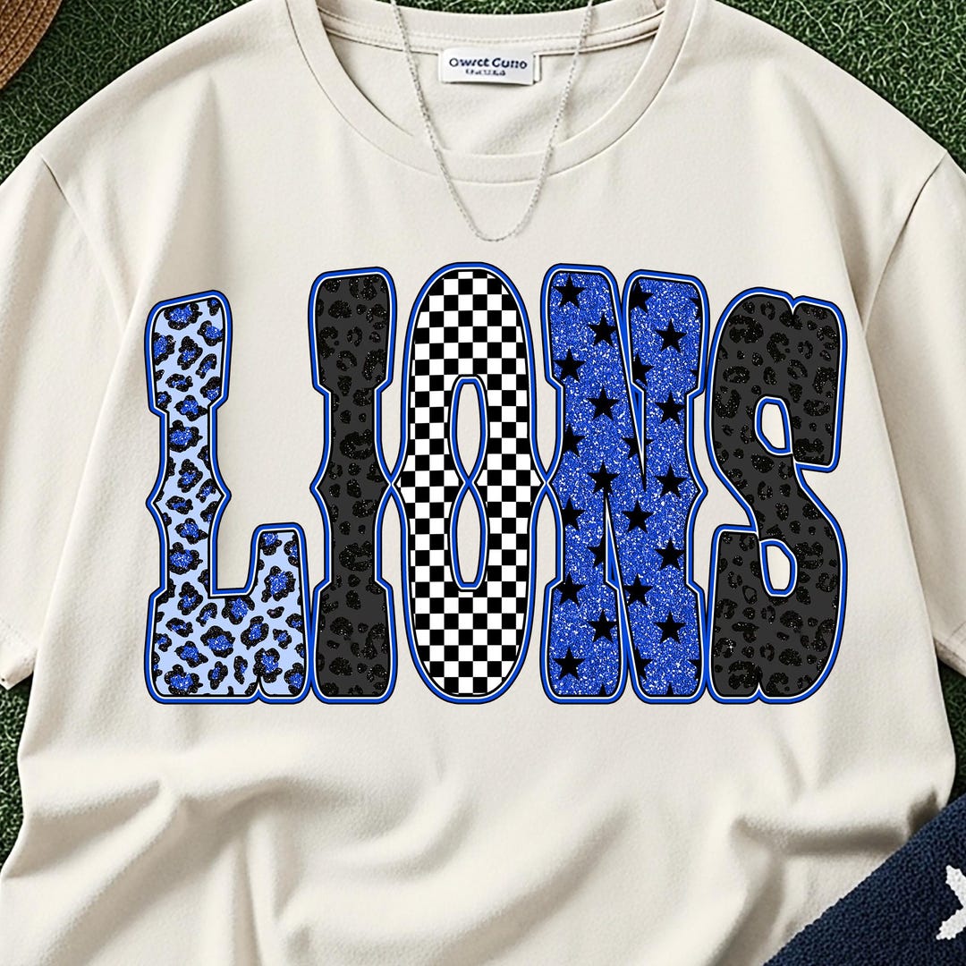 Lions Leopard Print PNG, Checkerboard Star Glitter School Spirit Top ...