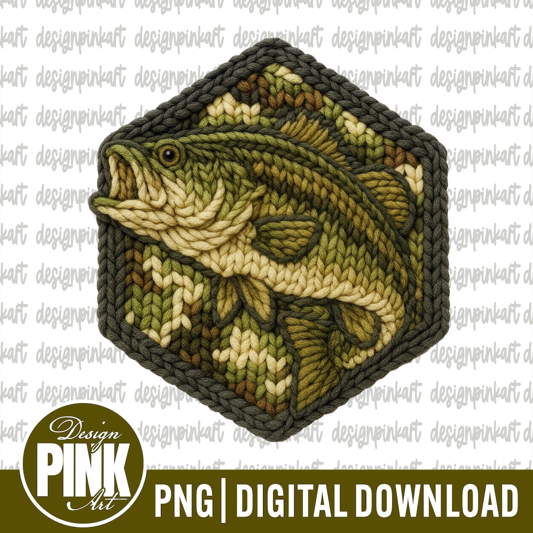 Knitted Camo Bass Fish PNG | Crocheted Fishing Sublimation, Outdoorsman ...