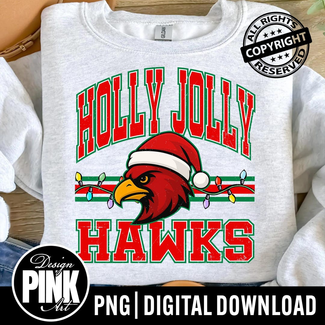 Holly Jolly Hawks Christmas PNG | Varsity Mascot Sublimation ...