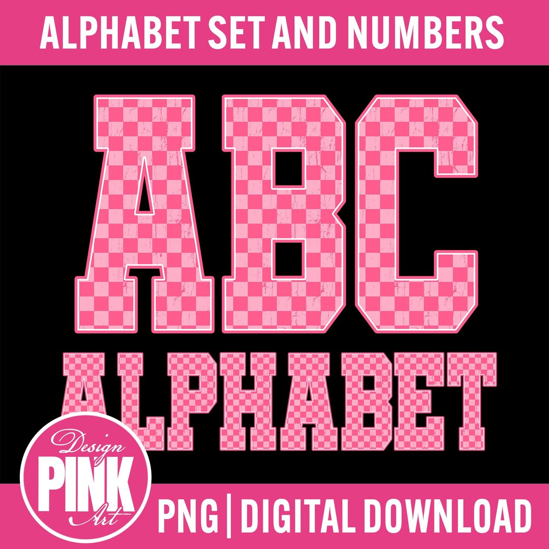 Pink Checkered Alphabet PNG, Full Letter Set and Numbers, Checkerboard ...