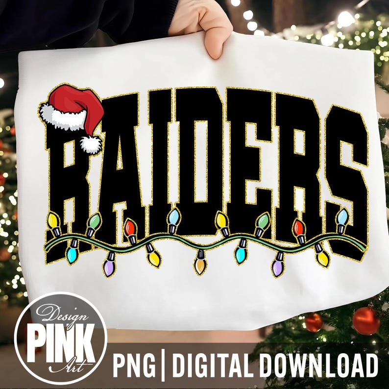 Raiders Christmas PNG | Collegiate Holiday Lights Sublimation | Varsity ...
