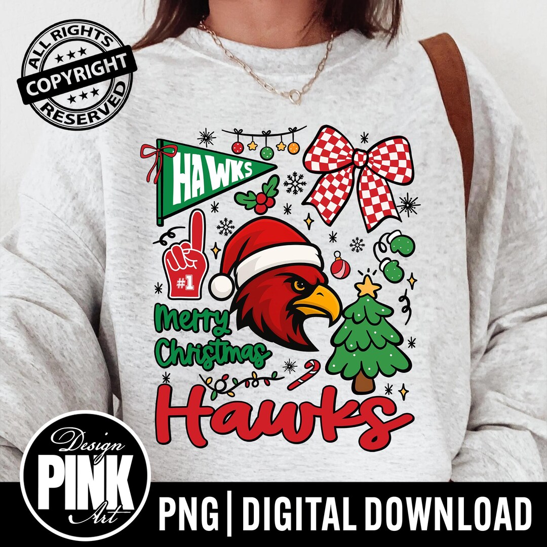 Merry Christmas Hawks PNG | Game Day Mascot Sublimation Bundle, Festive ...