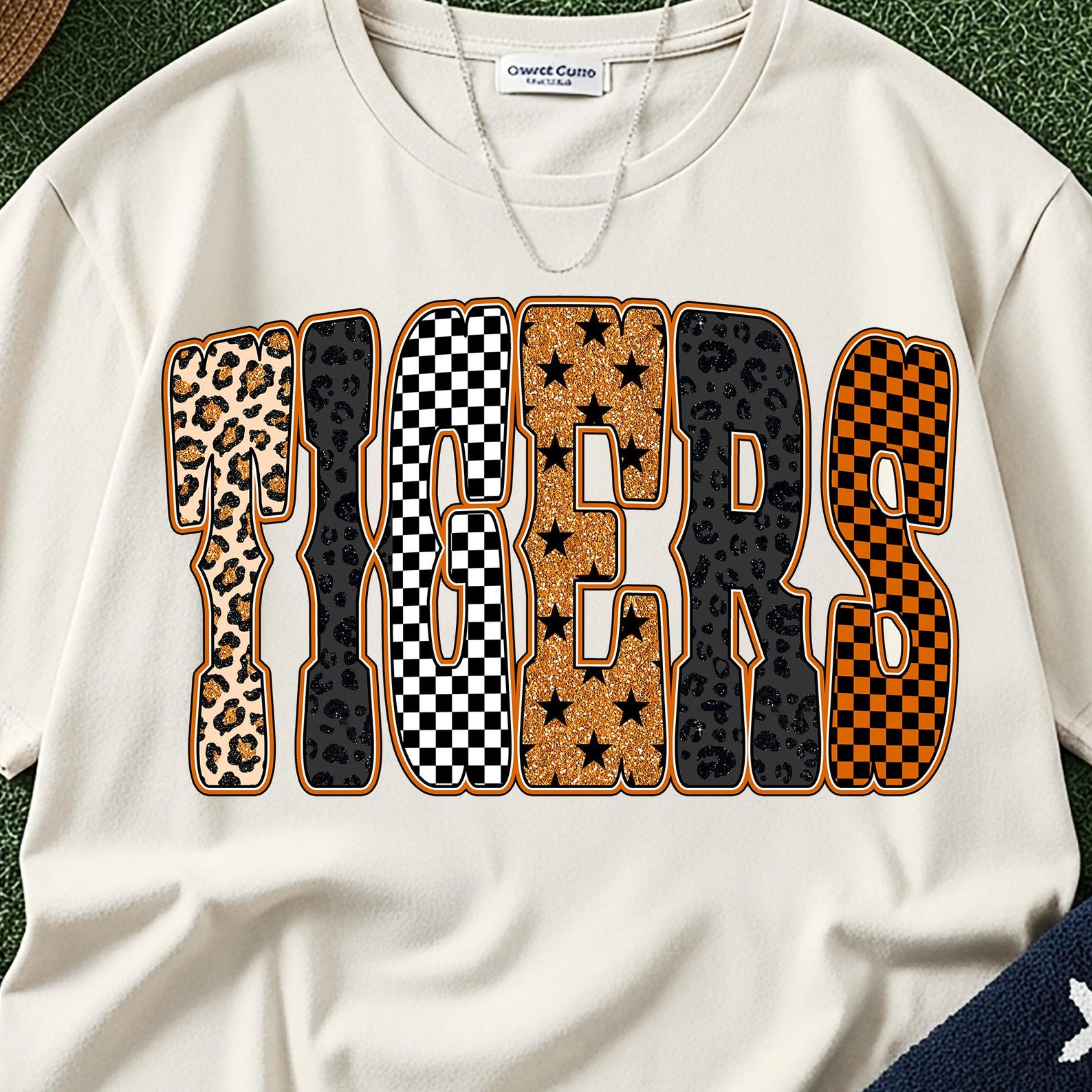 Tigers Leopard Print PNG: Glitter Checkerboard Star Design (digital ...