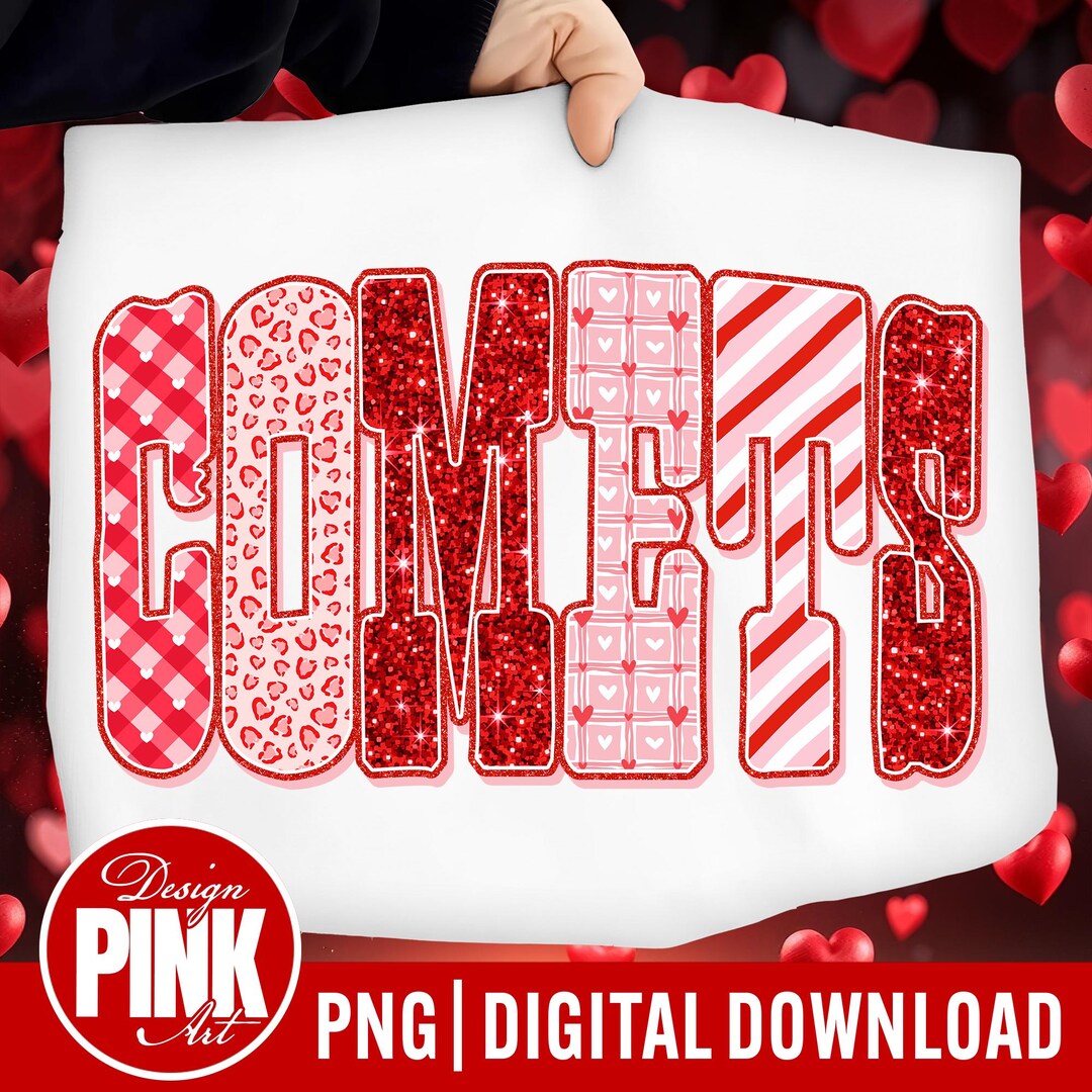 Comets Valentine Sublimation PNG | Red Pink Glitter Heart Checkerboard ...