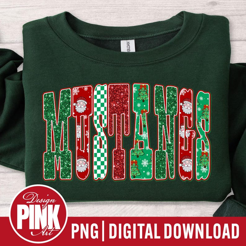 Mustangs Christmas PNG, Santa Mascot Sport Sublimation, Green Red ...