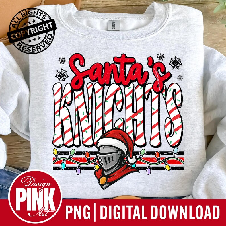 Santa's Knights Candy Cane PNG | Distressed Mascot Sublimation ...