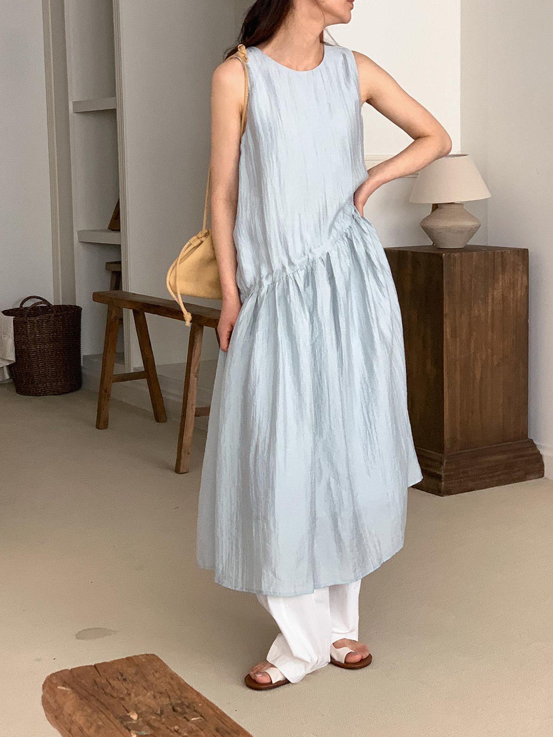 Lumen Drawstring Maxi Dress / Tencel Blend Summer Dress / Crinkle ...