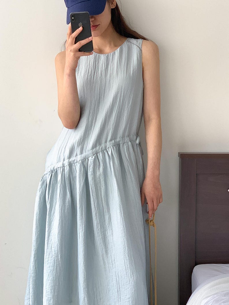 Lumen Drawstring Maxi Dress / Tencel Blend Summer Dress / Crinkle ...