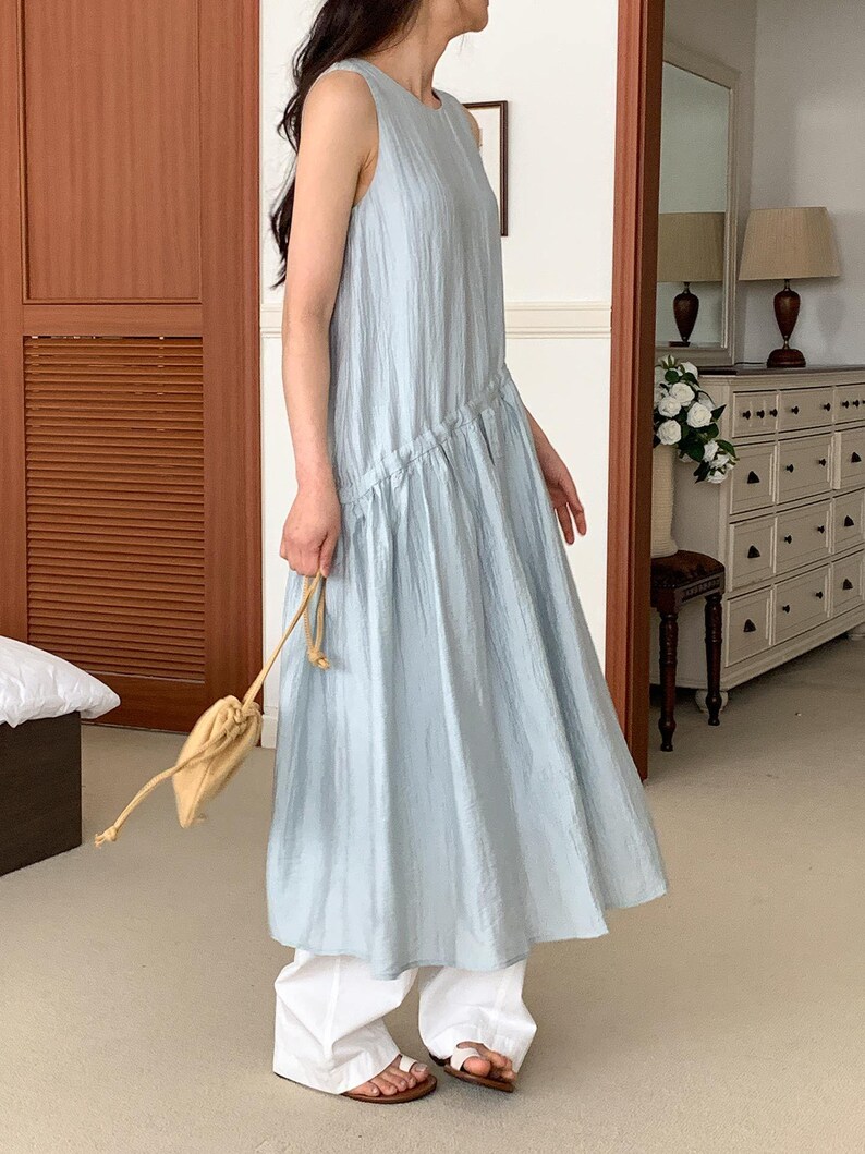 Lumen Drawstring Maxi Dress / Tencel Blend Summer Dress / Crinkle ...